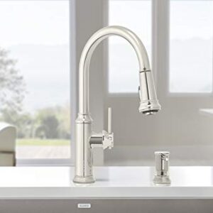 BLANCO KF-442506 Empressa Pull-Down Bridge Kitchen Faucet with Soap Dispenser, Polished Nickel