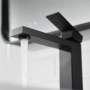 Friho Single Handle Matte Black Tall Bathroom Vessel Sink Faucet, Modern Bathroom Vanity Faucets Vessel Basin Mixer Tap Bathroom Sink Faucet with Drain Pop up&Water Hoses