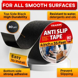 Grip Tape - Heavy Duty Anti Slip Tape for Stairs Outdoor/Indoor Waterproof 4Inch x 35Ft Safety Non Skid Roll for Stair Steps Ramp Traction Tread Staircases Grips Adhesive Non Slip Strips Walk Black