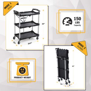 Olympia Tools Pack-N-Roll Folding Collapsible Service Cart, Black, 50 Lb. Load Capacity per Shelf & END of Road Original Quick Fist Clamp for mounting Tools & Equipment 1" - 2-1/4" Diameter