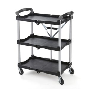 Olympia Tools Pack-N-Roll Folding Collapsible Service Cart, Black, 50 Lb. Load Capacity per Shelf & END of Road Original Quick Fist Clamp for mounting Tools & Equipment 1" - 2-1/4" Diameter