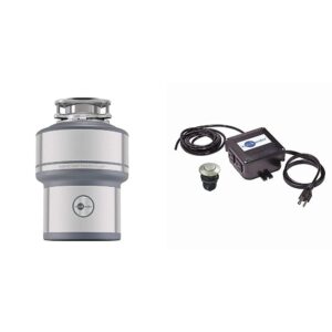 insinkerator garbage disposal, evolution excel, 1.0 hp continuous feed & sts-oosn sinktop satin nickel button dual outlet switch