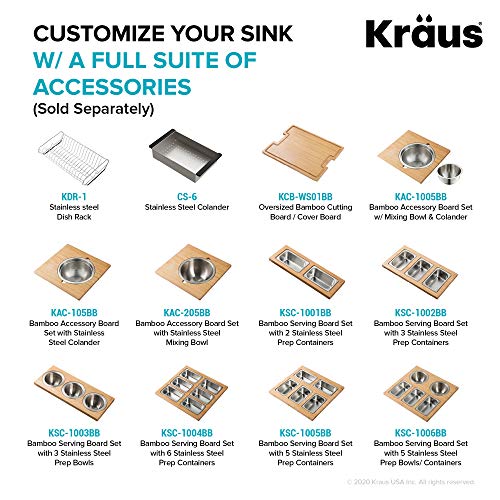 KRAUS KWT310-33/18 Kore Workstation 33-inch Drop-In 18 Gauge Single Bowl Stainless Steel Kitchen Sink with Integrated Ledge and Accessories