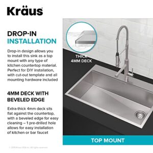 KRAUS KWT310-33/18 Kore Workstation 33-inch Drop-In 18 Gauge Single Bowl Stainless Steel Kitchen Sink with Integrated Ledge and Accessories