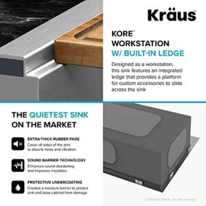 KRAUS KWT310-33/18 Kore Workstation 33-inch Drop-In 18 Gauge Single Bowl Stainless Steel Kitchen Sink with Integrated Ledge and Accessories