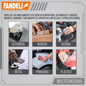 Fandeli | Waterproof Sandpaper | Assortment of Grits from 120 to 2500 | 36 Sheets 23 x 9,3 cm | for Car Polishing, Wood Furniture Sanding and Metal Sanding | Water Resistant