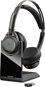 plantronics - voyager focus uc with charge stand (poly) - bluetooth dual-ear (stereo) headset with boom mic - usb-a pc/mac compatible - active noise canceling-works with teams (certified), zoom & more