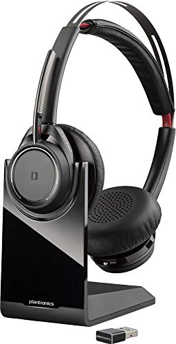 Plantronics - Voyager Focus UC with Charge Stand (Poly) - Bluetooth Dual-Ear (Stereo) Headset with Boom Mic - USB-A PC/Mac Compatible - Active Noise Canceling-Works with Teams (Certified), Zoom & more