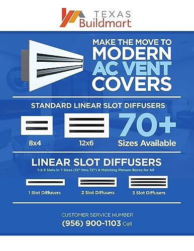 BUILDMART - 10x4 Modern AC Vent Cover - Decorative White Air Vent - Standard Linear Slot Diffuser - Register Grille for Ceiling, Walls & Floors - Texas Buildmart