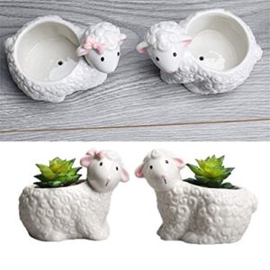 Cabilock Cactus Pot 2pcs Ceramic s Decorative Flowerpot Sheep Plants Decorative Succulent Pot Plant Flower Pot Small White Flowers Indoor Ceramic Bonsai Pots