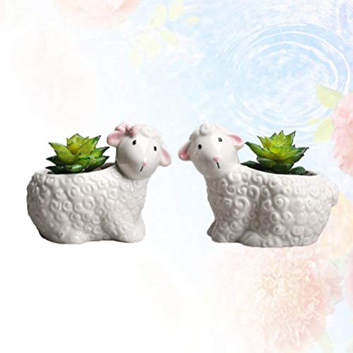 Cabilock Cactus Pot 2pcs Ceramic s Decorative Flowerpot Sheep Plants Decorative Succulent Pot Plant Flower Pot Small White Flowers Indoor Ceramic Bonsai Pots