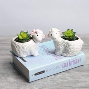 Cabilock Cactus Pot 2pcs Ceramic s Decorative Flowerpot Sheep Plants Decorative Succulent Pot Plant Flower Pot Small White Flowers Indoor Ceramic Bonsai Pots