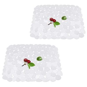 qulable kitchen sink mat for stainless steel/ceramic sinks. clear pvc eco-friendly sink mat, adjustable, fast draining, pebble design, (2 pack， clear)