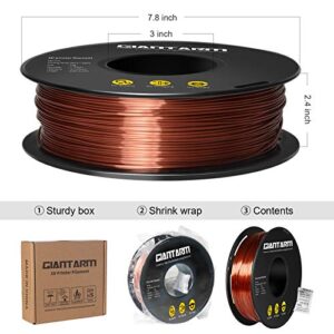 GIANTARM 3D Printer Filament, Silk Copper Pla Filament, 1Kg(2.2lbs) Spool, 1.75mm Dimension Accuracy +/- 0.03mm, 3D Printing Filament