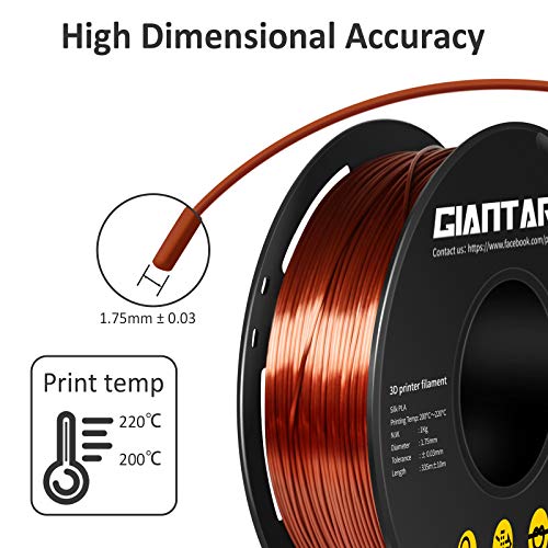 GIANTARM 3D Printer Filament, Silk Copper Pla Filament, 1Kg(2.2lbs) Spool, 1.75mm Dimension Accuracy +/- 0.03mm, 3D Printing Filament