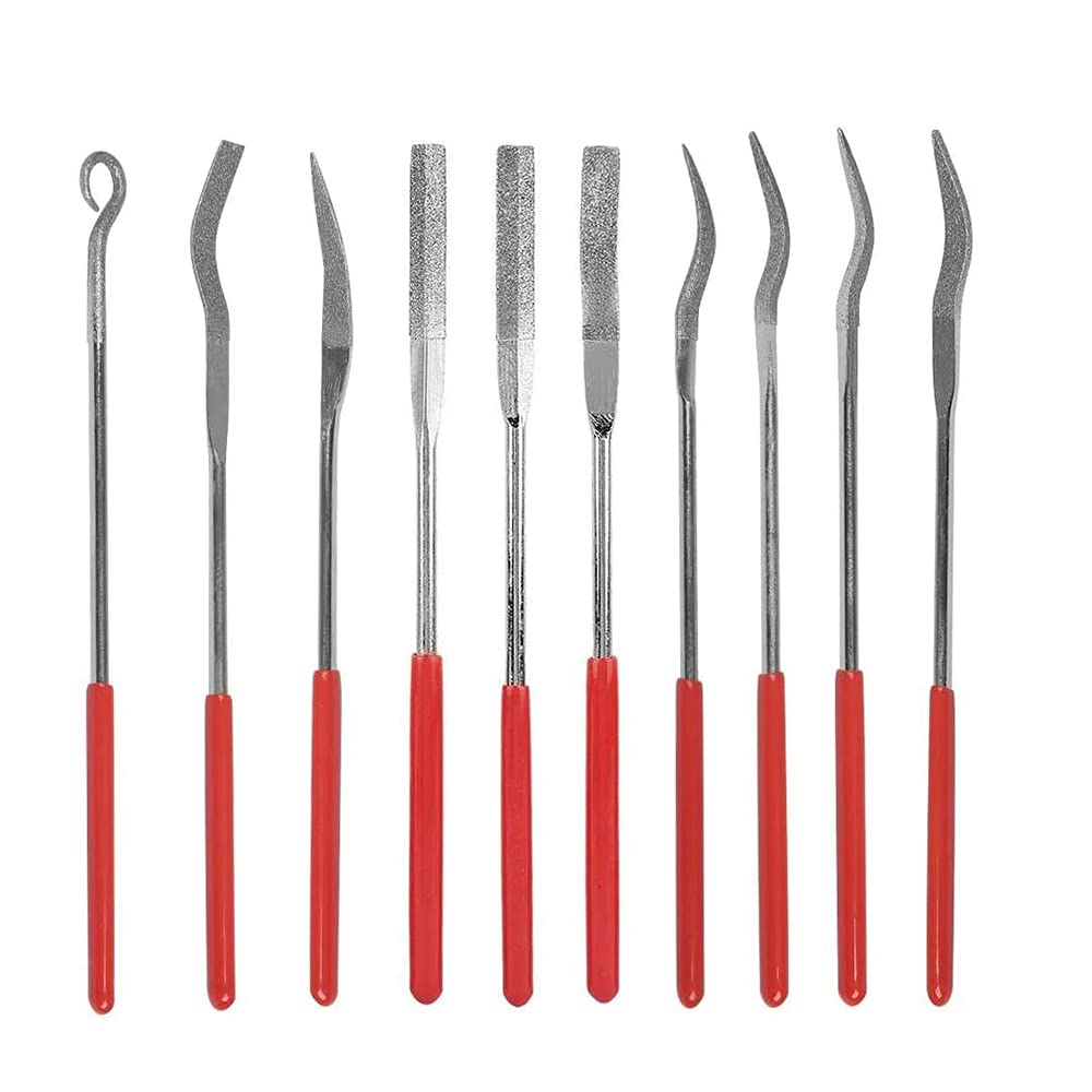 Bestgle 10Pcs Mini Diamond Needle File Set Jewelers Hand Files Tool Kit for Metal Ceramic Stone Jewelry Rough Carving Glass Filing, 140mm/5.1" Length