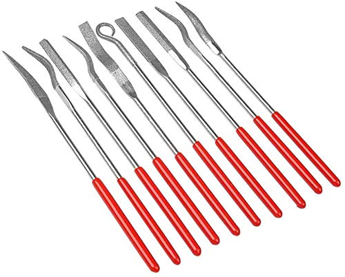 Bestgle 10Pcs Mini Diamond Needle File Set Jewelers Hand Files Tool Kit for Metal Ceramic Stone Jewelry Rough Carving Glass Filing, 140mm/5.1" Length