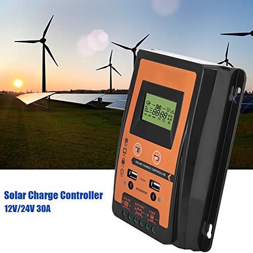 Solar Charge Controller, Plastic IP32 12V/24V 30A 50A MPPT Solar Charge Controller Solar Panel Battery Regulator Dual USB LCD Display(30A)