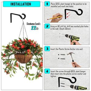 QIEGL Hanging Plant Bracket 6inch Metal Plant Hook Shepherds Hook Decorative Wall Plant Hanger for Hanging Lanterns, Bird Feeder, Flower Basket, Home Decor Indoor & Outdoor 2 Pack (Black)