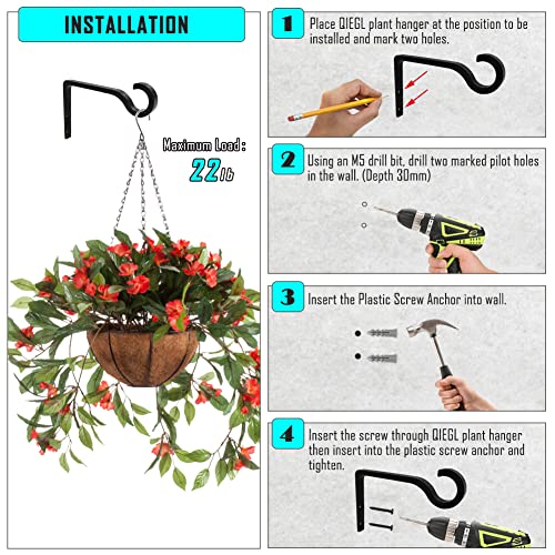 QIEGL Hanging Plant Bracket 6inch Metal Plant Hook Shepherds Hook Decorative Wall Plant Hanger for Hanging Lanterns, Bird Feeder, Flower Basket, Home Decor Indoor & Outdoor 2 Pack (Black)