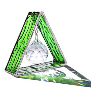 h&d hyaline & dora handcrafted pyramid in stained glass, crystal ball prism decor stained glass window sun catcher hangings ornament, home table wall car decor,green