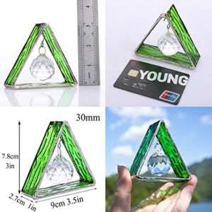 H&D HYALINE & DORA Handcrafted Pyramid in Stained Glass, Crystal Ball Prism Decor Stained Glass Window Sun Catcher Hangings Ornament, Home Table Wall Car Decor,Green