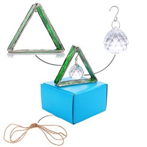 H&D HYALINE & DORA Handcrafted Pyramid in Stained Glass, Crystal Ball Prism Decor Stained Glass Window Sun Catcher Hangings Ornament, Home Table Wall Car Decor,Green