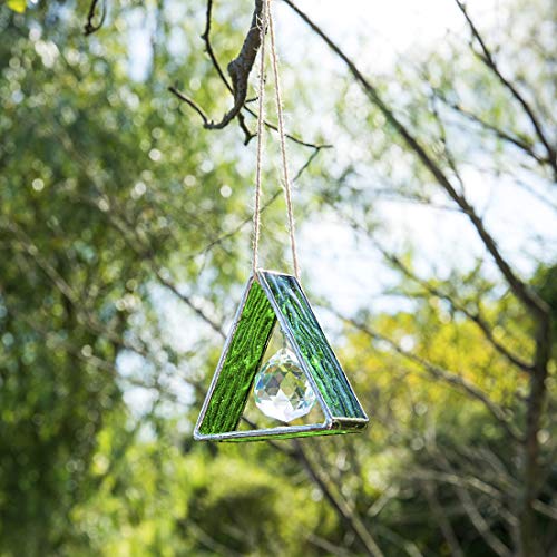 H&D HYALINE & DORA Handcrafted Pyramid in Stained Glass, Crystal Ball Prism Decor Stained Glass Window Sun Catcher Hangings Ornament, Home Table Wall Car Decor,Green