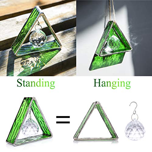 H&D HYALINE & DORA Handcrafted Pyramid in Stained Glass, Crystal Ball Prism Decor Stained Glass Window Sun Catcher Hangings Ornament, Home Table Wall Car Decor,Green