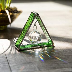 H&D HYALINE & DORA Handcrafted Pyramid in Stained Glass, Crystal Ball Prism Decor Stained Glass Window Sun Catcher Hangings Ornament, Home Table Wall Car Decor,Green