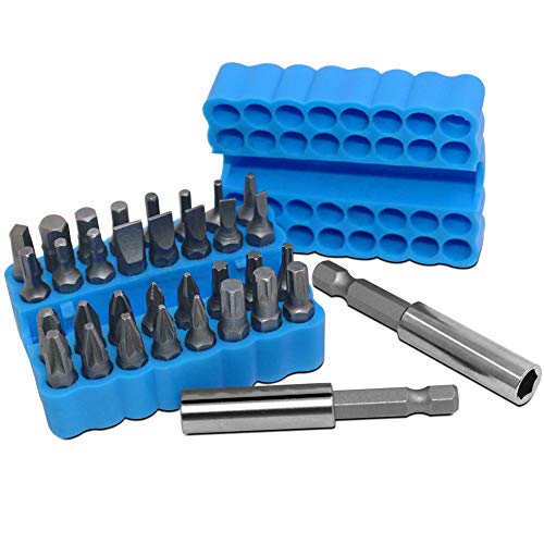 34 PCS Screwdriver Bit Set with Bit Extension Holder, FineGood Security Screwdriver Bits Solid Drill Bit Set Screwdriver Drilling Bits Tool