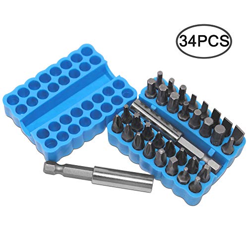 34 PCS Screwdriver Bit Set with Bit Extension Holder, FineGood Security Screwdriver Bits Solid Drill Bit Set Screwdriver Drilling Bits Tool