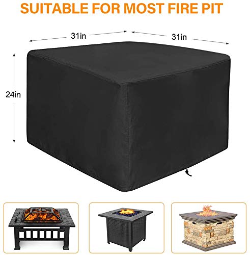 Homesicker Fire Pit Cover Square (31”L x 31”W x 24”H, Black)