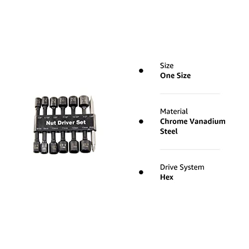 GOSWIFT 14PCS Magnetic Power Nuts Driver Set for Impact Drill, Chrome Vanadium Steel, SAE and Metric, 1/4" Hex Head Drill Bit Set Screwdriver Socket Set