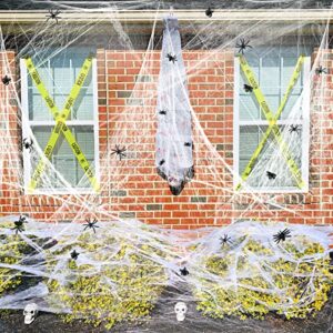 1000 sqft spider webs halloween decorations with 77 fake spiders, super stretch cobwebs for halloween indoor and outdoor decor