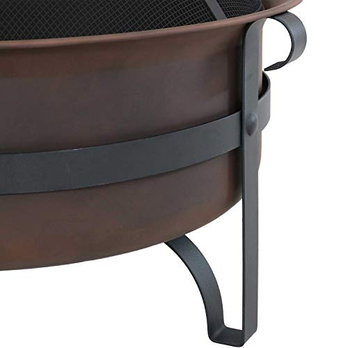 Sunnydaze 29-Inch Bronze Cauldron Wood-Burning Fire Pit Bowl - Includes Portable Poker and Spark Screen