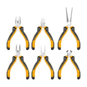 ingco 6pcs mini plier set, including 4.5 inch combination pliers, diagonal cutting pliers, needle nose pliers, long nose pliers, flat nose pliers, end cutting pliers hmps06115