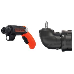 black+decker 4v max cordless screwdriver with led light & right angle attachment (bdcsfl20c & bdcsraa)