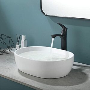 VESLA HOME 19"x14" Oval Vessel Sink, Ceramic Above Counter Bathroom Sink, Modern Art Basin White Bathroom Vessel Sink for Lavatory Vanity Cabinet