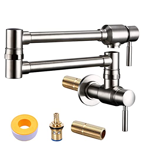 BAGNOLUX Pot Filler Faucet Stainless Steel, Wall Mount Pot Filler Commercial Traditional Kitchen Faucet Cold Water Only Double Lever Handle with Dual Joint Swing Arm Brass Stove Faucet, 23.4''