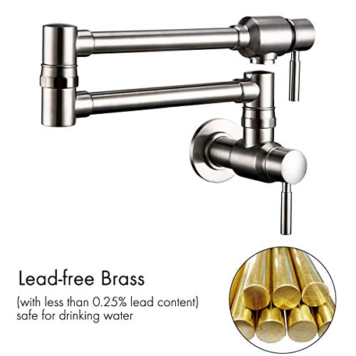 BAGNOLUX Pot Filler Faucet Stainless Steel, Wall Mount Pot Filler Commercial Traditional Kitchen Faucet Cold Water Only Double Lever Handle with Dual Joint Swing Arm Brass Stove Faucet, 23.4''