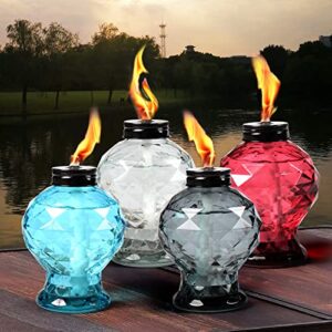 dikaida 4 pack glass table torch,citronella glass table top torches with wick and cap for outdoor,refillable torches landscape lanterns torches for yard patio christmas garden,party decor