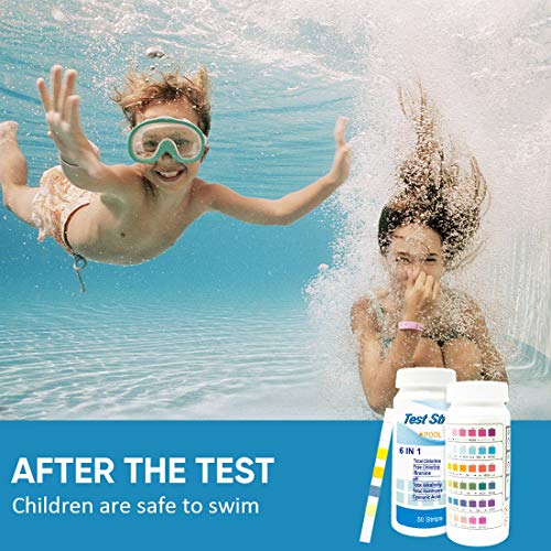 Swimming Pool Test Strips for Above Ground Pool, PH, Total Chlorine, Free Chlorine/Bromine, Total Alkalinity, Cyanuric Acid, Total Hardness Water Chemistry Spa and Hot tub Testing Strips 50PCS 6-Way