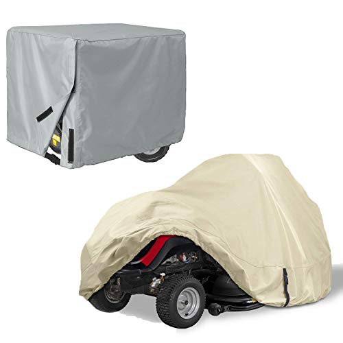 Porch Shield Waterproof Generator Cover 32 x 24 x 24 inch Bundle with Tractor Cover (Gray/Light Tan)