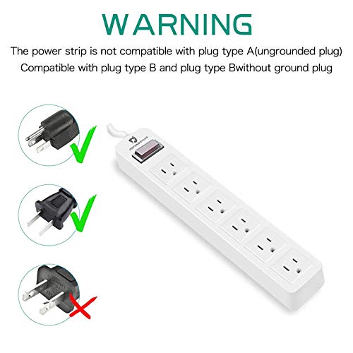 6 Outlets Weatherproof Power Strip,Waterproof Surge Protector Electric Shock Proof Surge Strip Flag Plug,6ft Long Cord with Overload Protection for Home,Garden,Patio,Kitchen,Living Room