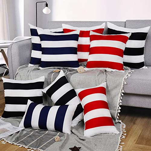 Yastouay Set of 2 Decorative Pillow Covers Square Stripe Pillow Covers Modern Farmhouse Cushion Case with Hidden Zipper Home Decor for Living Room Patio Sofa Couch Chair 20 x 20 Inch, Black