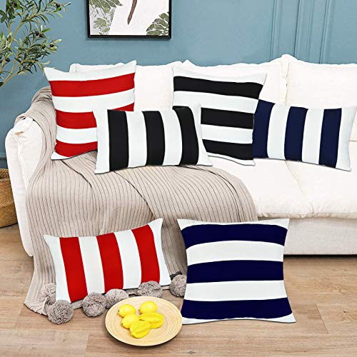 Yastouay Set of 2 Decorative Pillow Covers Square Stripe Pillow Covers Modern Farmhouse Cushion Case with Hidden Zipper Home Decor for Living Room Patio Sofa Couch Chair 20 x 20 Inch, Black