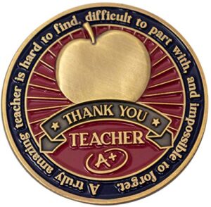 teacher appreciation coin, thank you teacher gift, pass along pocket token of gratitude for teachers and educators, antique gold-color plated proverbs 9:9 challenge coin