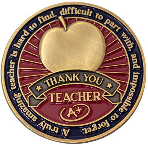 Teacher Appreciation Coin, Thank You Teacher Gift, Pass Along Pocket Token of Gratitude for Teachers and Educators, Antique Gold-Color Plated Proverbs 9:9 Challenge Coin