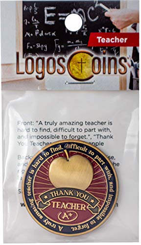 Teacher Appreciation Coin, Thank You Teacher Gift, Pass Along Pocket Token of Gratitude for Teachers and Educators, Antique Gold-Color Plated Proverbs 9:9 Challenge Coin